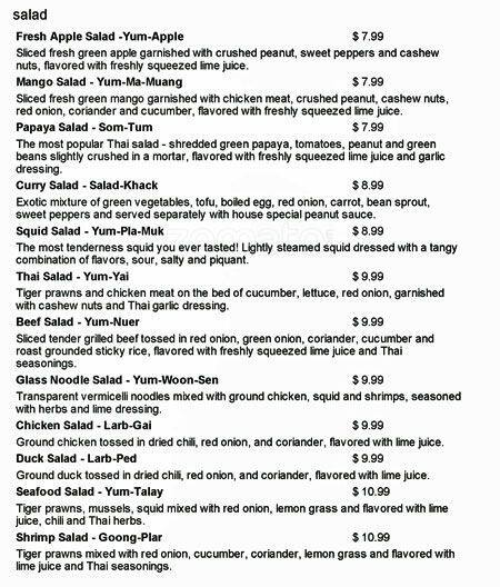 Menu at Little Bangkok Thai Cuisine restaurant, Markham