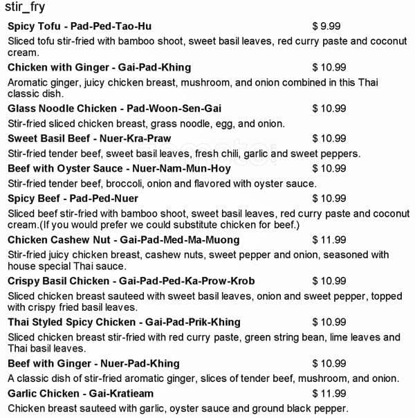Menu at Little Bangkok Thai Cuisine restaurant, Markham