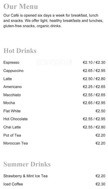 Menu at Cafe Diem, Dublin, Ever Ready Unit