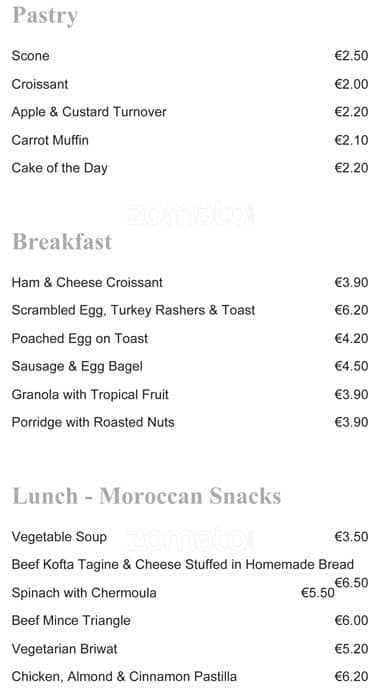 Menu at Cafe Diem, Dublin, Ever Ready Unit