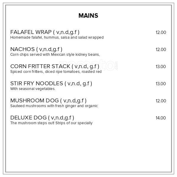 Menu at Circadian Rhythm Cafe, Dunedin