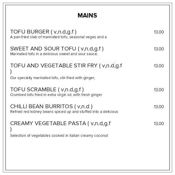 Menu at Circadian Rhythm Cafe, Dunedin