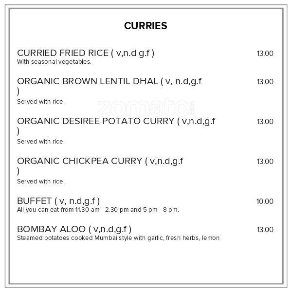 Menu at Circadian Rhythm Cafe, Dunedin