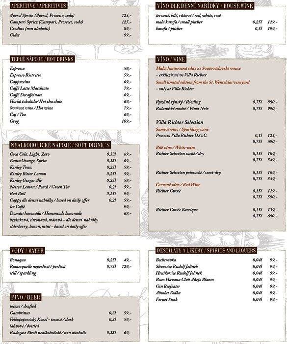 Menu at Panorama Express Cafe, Prague