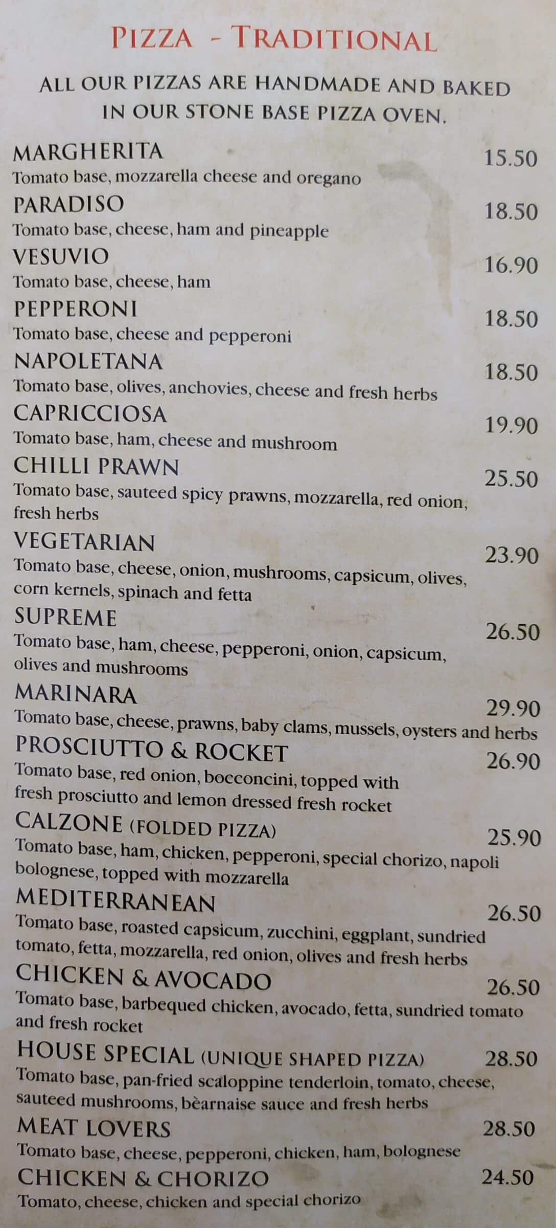 Menu at Marinara Restaurant, Hawthorne