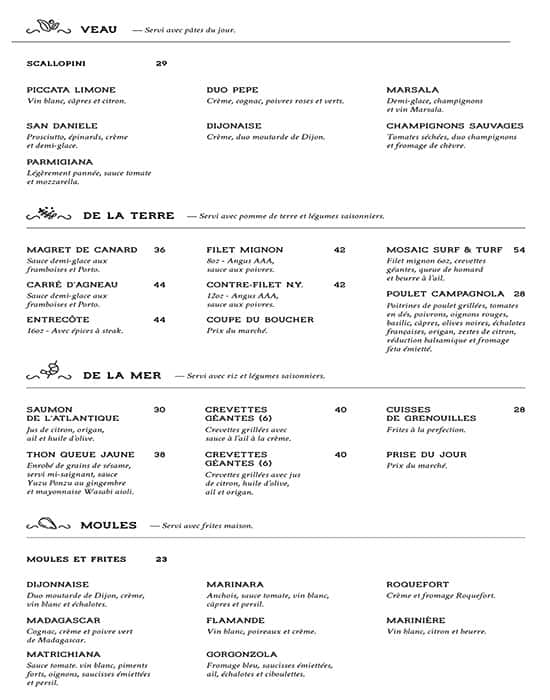 Menu at L'Académie Laval restaurant, Laval, Av. Pierre-Péladeau