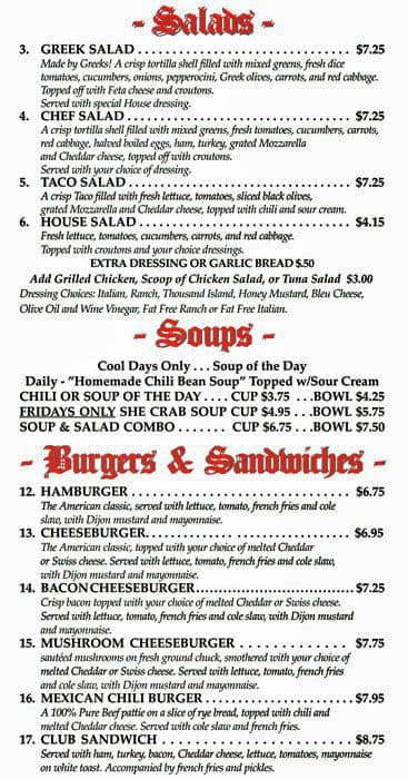 Menu at French Quarter restaurant, Charlotte