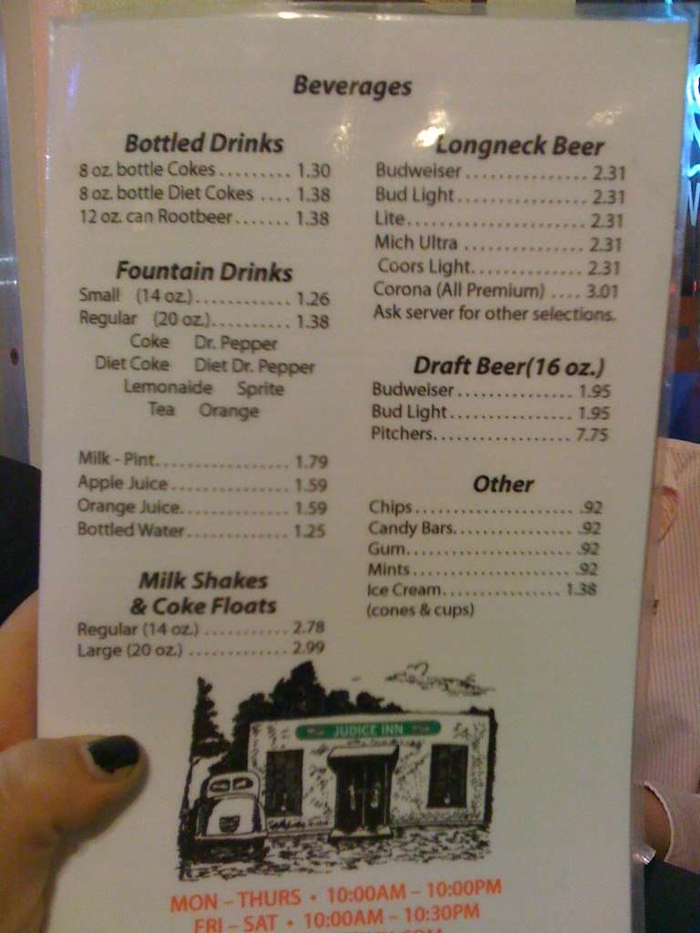 Menu at Judice Inn restaurant, Lafayette