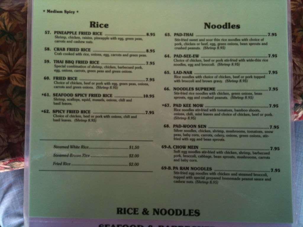 Menu at Thai BBQ, Grants Pass