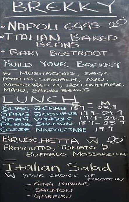 Menu at Luigi Delicatessen cafe, Adelaide