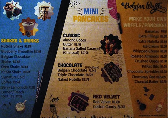 Menu at The Belgian Waffle Co, New Delhi, Hansraj Gupta Marg