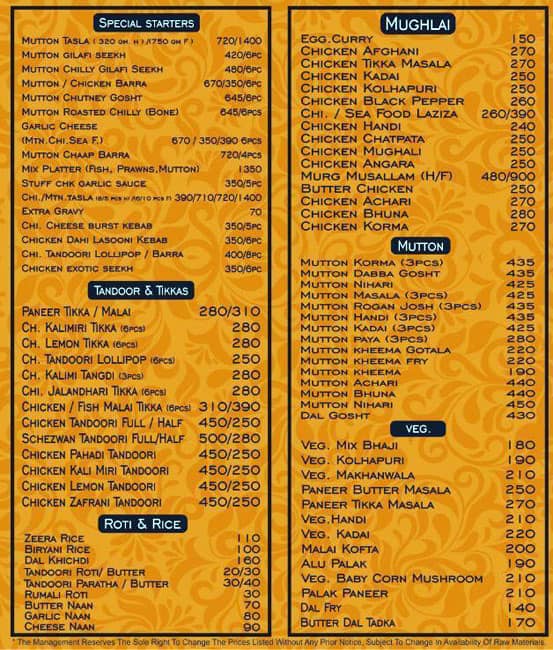 Menu at Talha's Express (Maharajas of Biryani), Mumbai