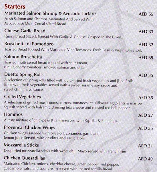 Menu at DUO Restaurant, Dubai