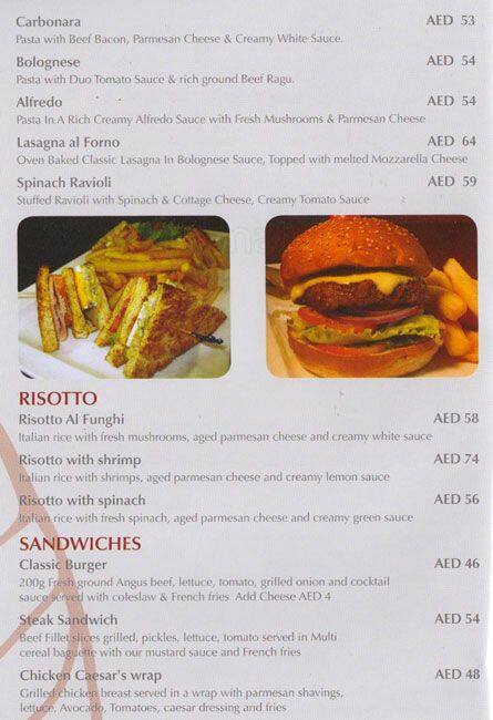 Menu at DUO Restaurant, Dubai