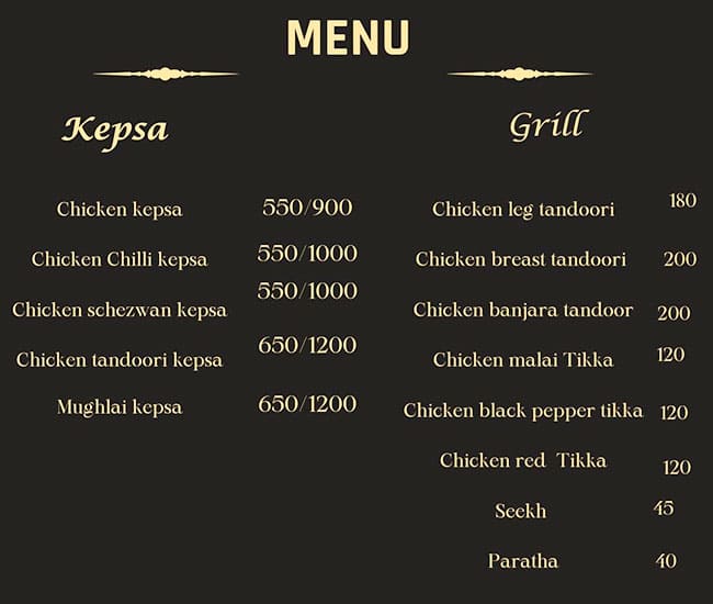 Menu of The Alibaba's, Mohammad Ali Road, Mumbai