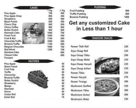 Menu of Pavitra Bakers, Rohini, New Delhi