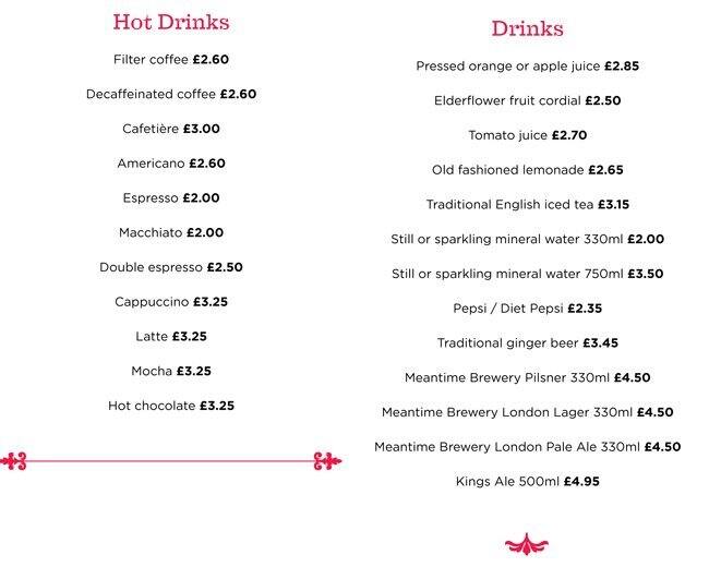 Menu at The Orangery restaurant, London, Kensington Palace