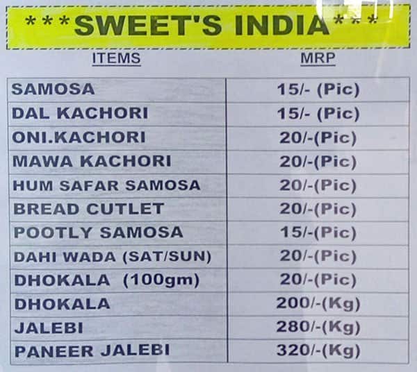 Sweets India Menu, Menu for Sweets India, Kharadi, Pune - Zomato