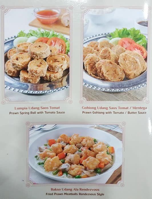 Menu at Restaurant Rendezvous - Kebon Sirih, Jakarta, Jalan Johar No.2B-C