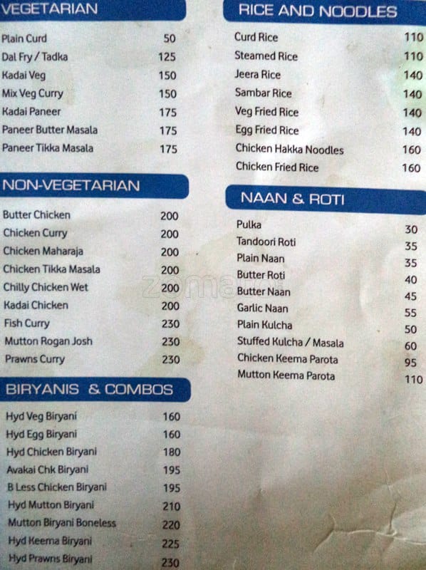 Menu at Solis, Hyderabad