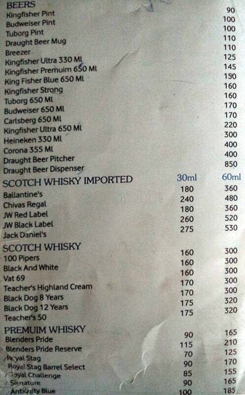 Menu at Solis, Hyderabad