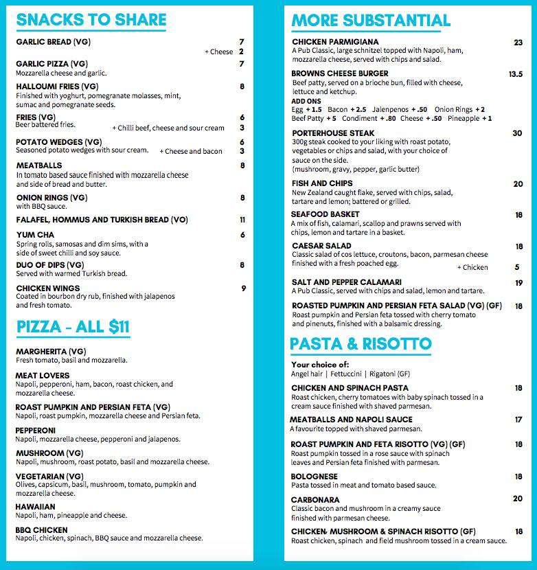 Menu at Browns Corner Hotel pub & bar, Coburg