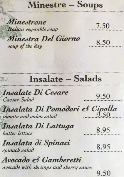 Menu at La Baia restaurant, White Rock