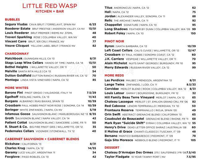 Menu at Little Red Wasp restaurant, Fort Worth