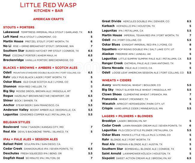 Menu at Little Red Wasp restaurant, Fort Worth