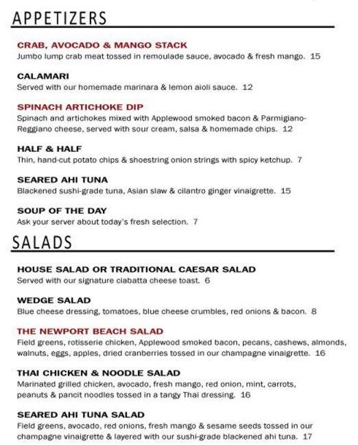 Menu at Waterfront Grill Tulsa restaurant, Jenks