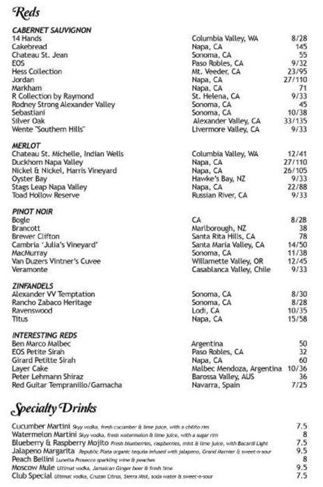 Menu at Waterfront Grill Tulsa restaurant, Jenks