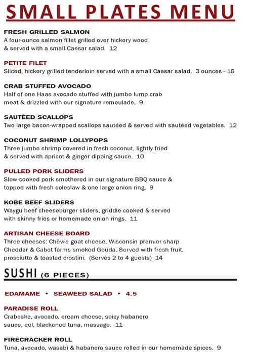 Menu at Waterfront Grill Tulsa restaurant, Jenks