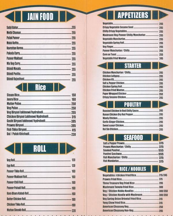 Menu at On The Platter, Mumbai