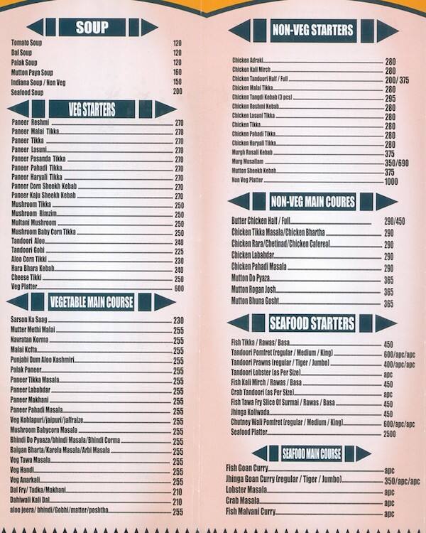 Menu at On The Platter, Mumbai