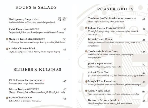 Menu at Farzi cafe, Dubai