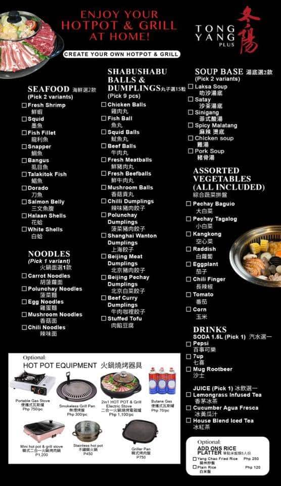 Menu at Tong Yang restaurant, Quezon City, North Edsa