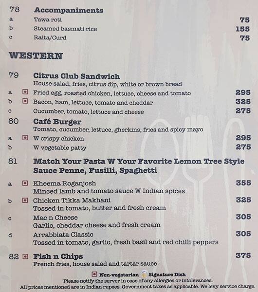 Menu at Citrus Cafe - Lemon Tree, Gurugram