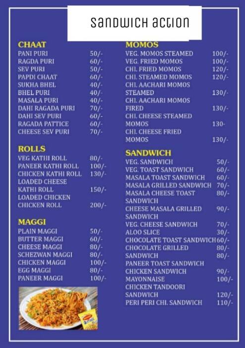 Menu of Sandwich Action, Borivali West, Mumbai