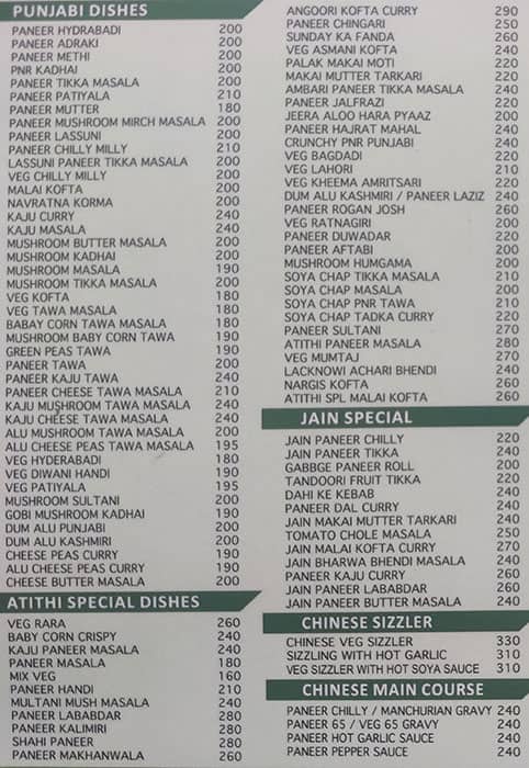 Menu at Atithi Pure Veg, Pimpri-Chinchwad, 28/4