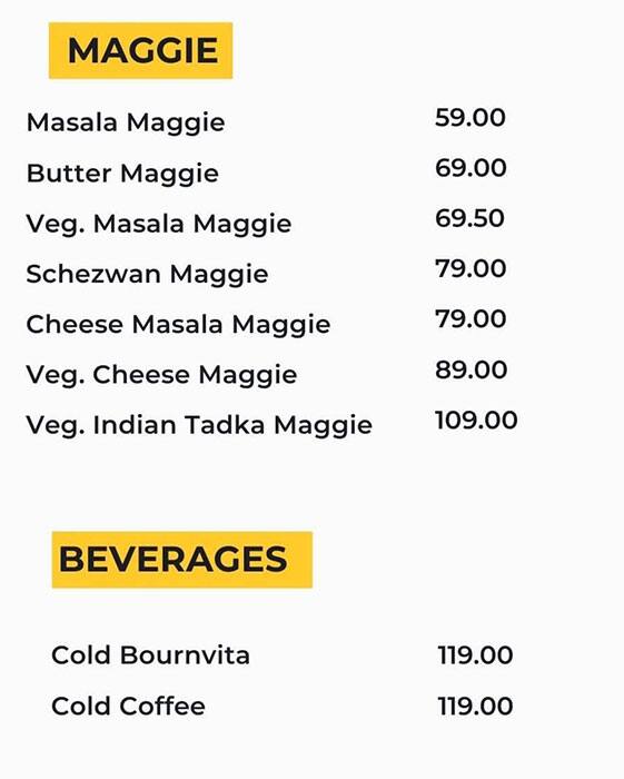 Menu of Retro 90's Cafe, Sector 7, Gandhinagar