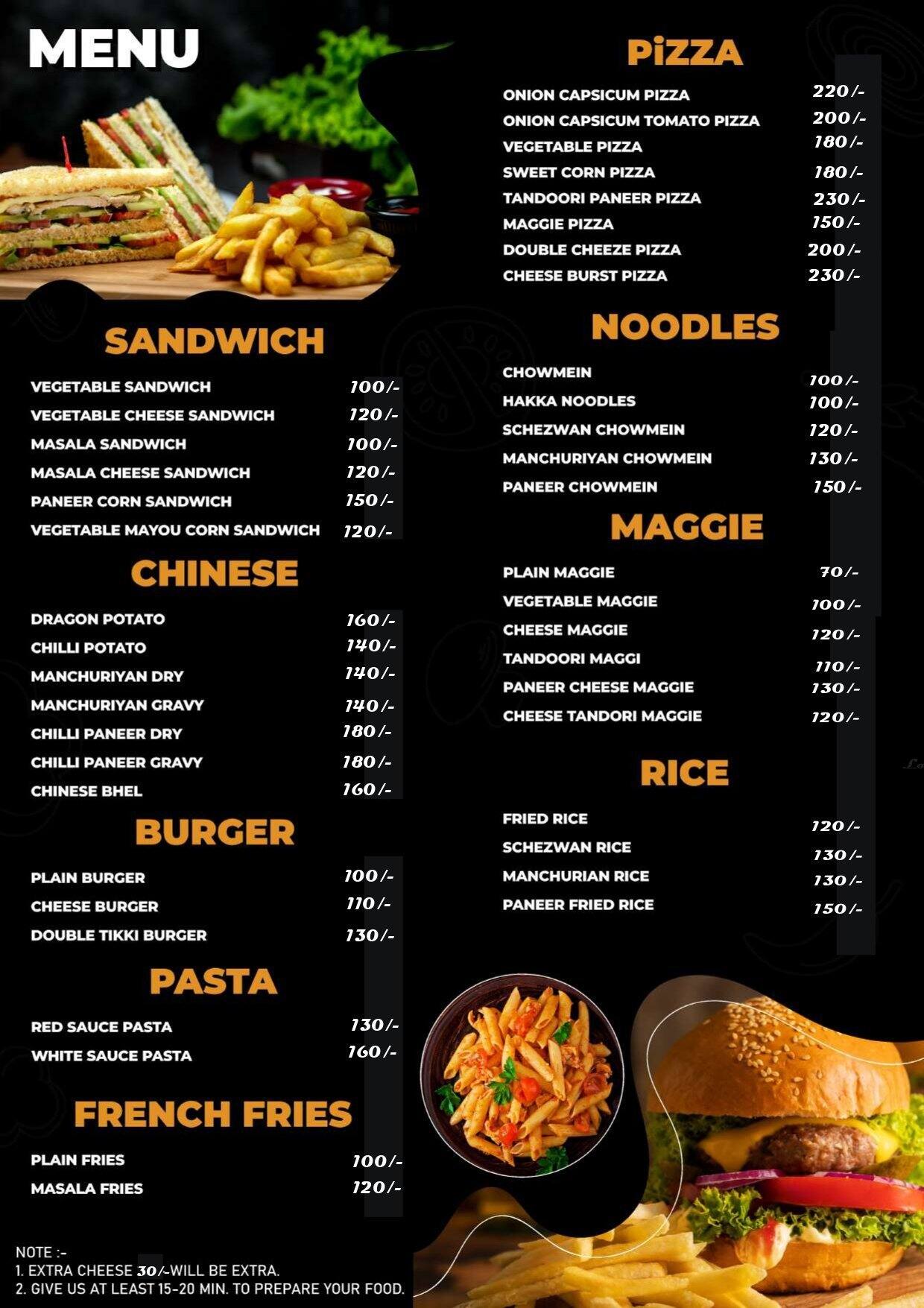 Menu of Zesty Bite, Bhagat Ki Kothi, Jodhpur