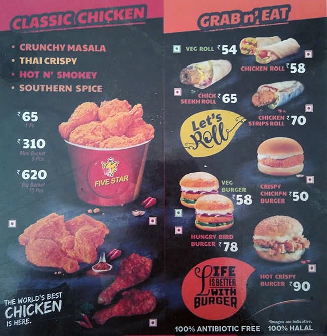 Five star chicken menu store