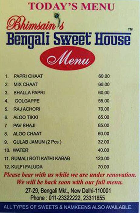 Bangla Sweet House Menu, Menu for Bangla Sweet House, Gole Market, New ...