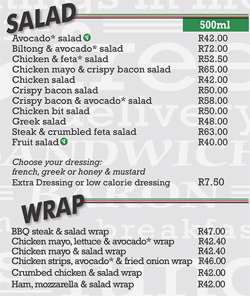 Menu at Sandwich Baron, Johannesburg, 59 Northwold Drive