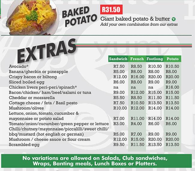 Menu at Sandwich Baron Middelburg, Middelburg, 198 Cowen Ntuli St