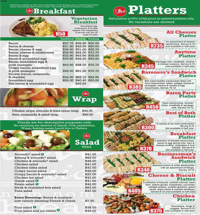Sandwich Baron Menu, Menu for Sandwich Baron, Braamfontein, Inner City ...