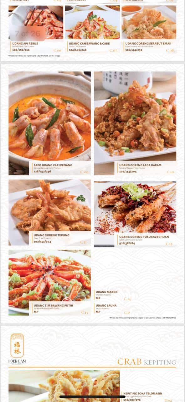 Menu at Foek Lam, Jakarta, Central Park