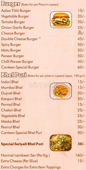 Menu at The College Canteen, Indore