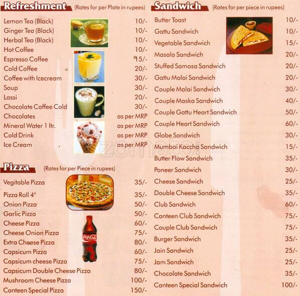 Menu at The College Canteen, Indore