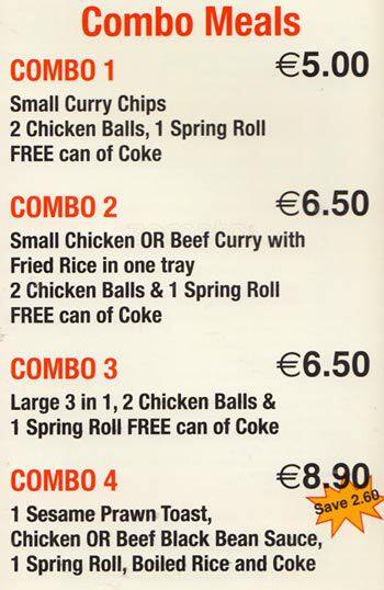 Menu at Far East, Dublin, 88 Shantalla Road
